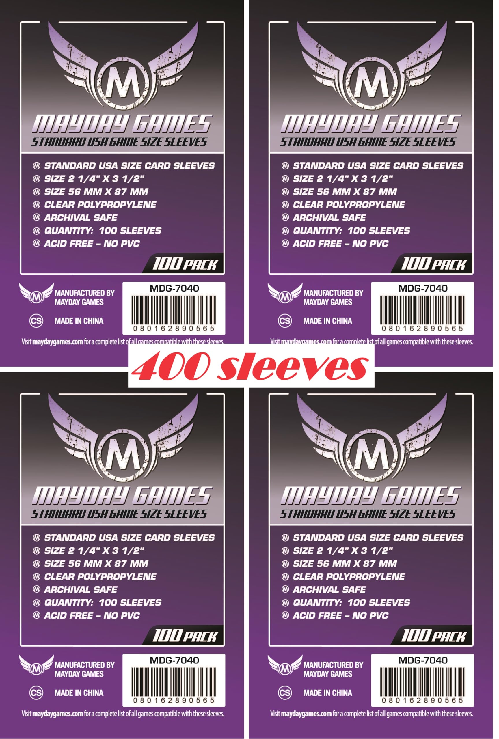 Mayday Games 7040 Clear Sleeves 56x87mm Standard USA Game Size (4x100 Pack, 400 sleeves)