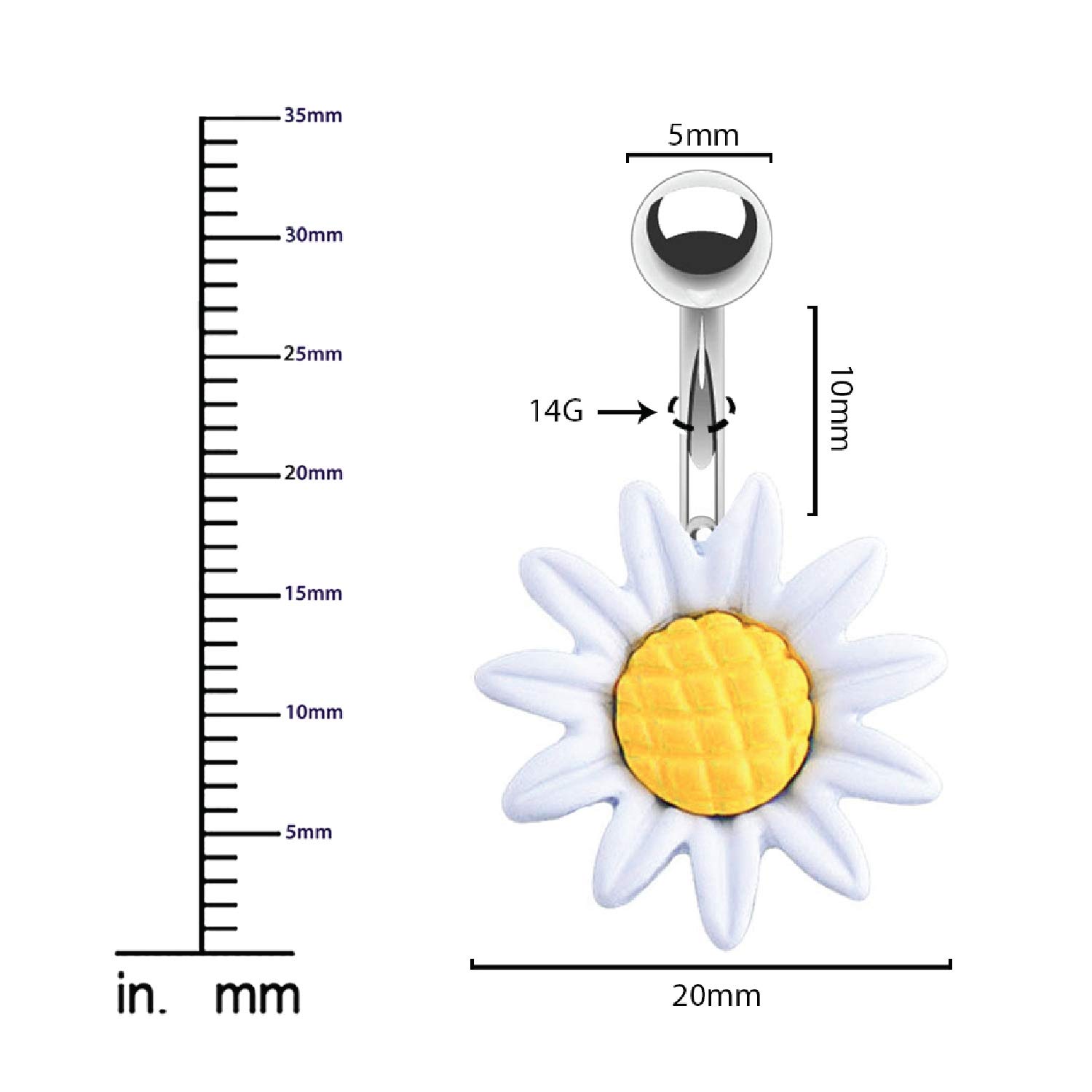 BodyJ4You Belly Button Ring Flower White Created-Opal Stone 14G Navel Banana Rose Goldtone Steel Bar