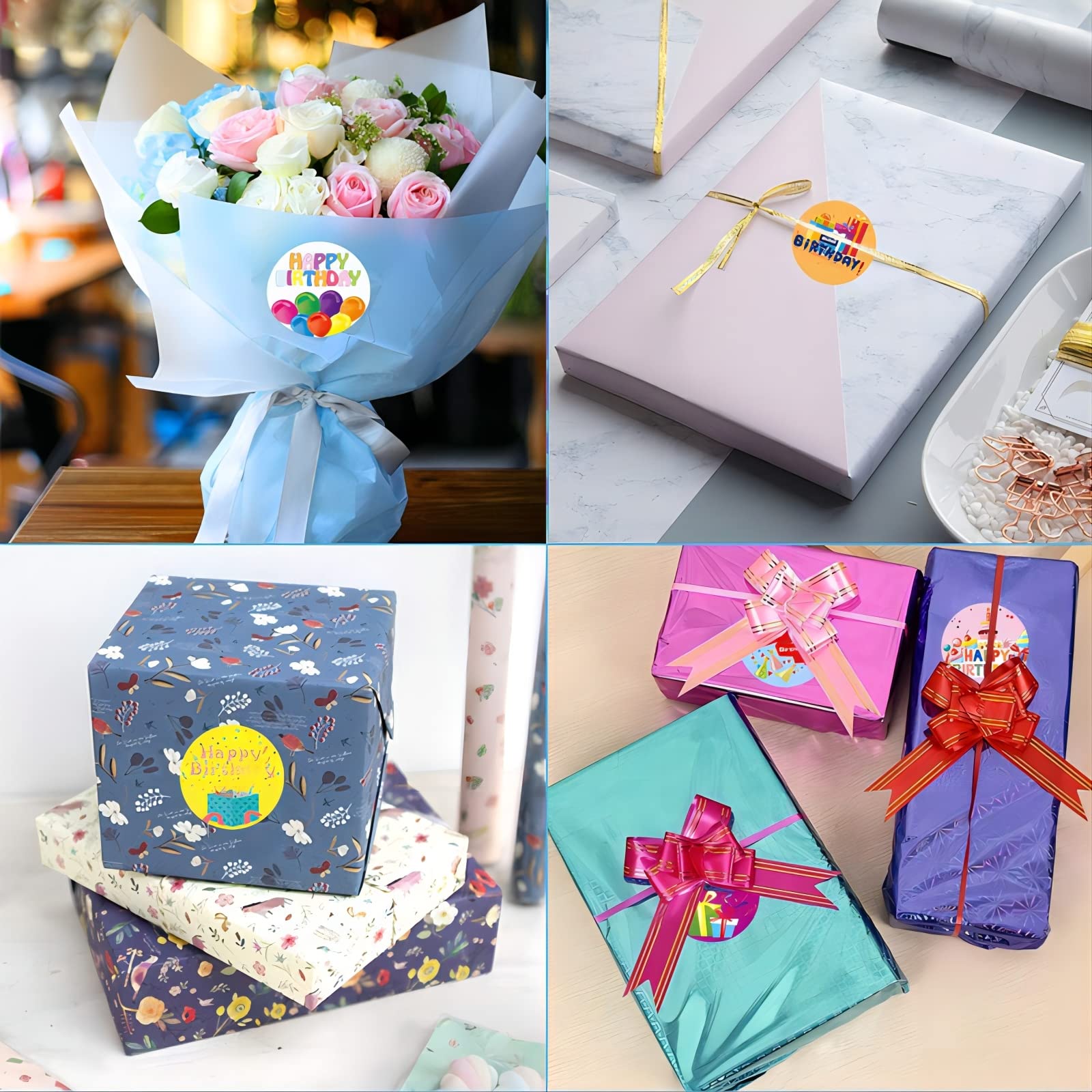 Hokoad Happy Birthday Stickers Seals 1" 500Pcs in 1Roll for Birthday Décor Party Supplies School Cards Sealing, 8 Designs Envelope Sealing Gift Wrap (1inch, D)