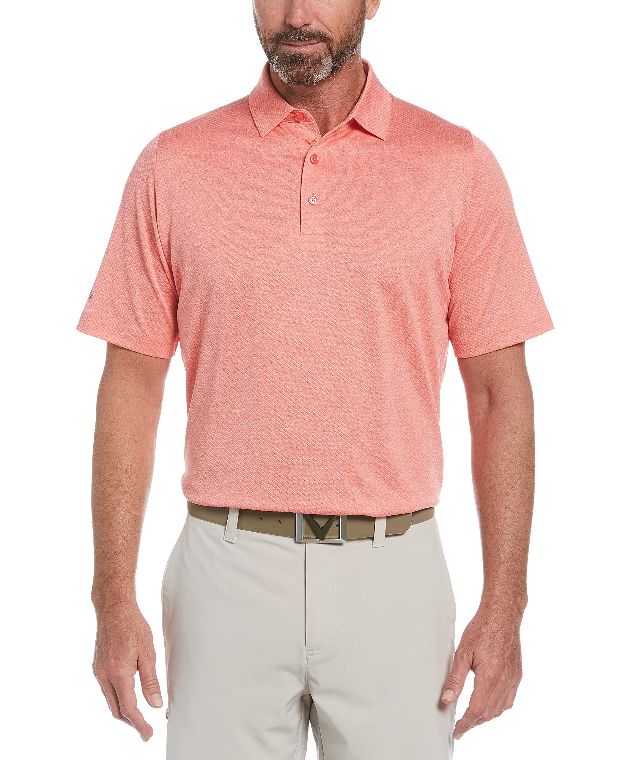 Callaway Men's Swing Tech Ventilated Short Sleeve Golf Polo Shirt, Moisture-Wicking, Textured Ventilated Fabric , Dubarry Heather, XX-Large