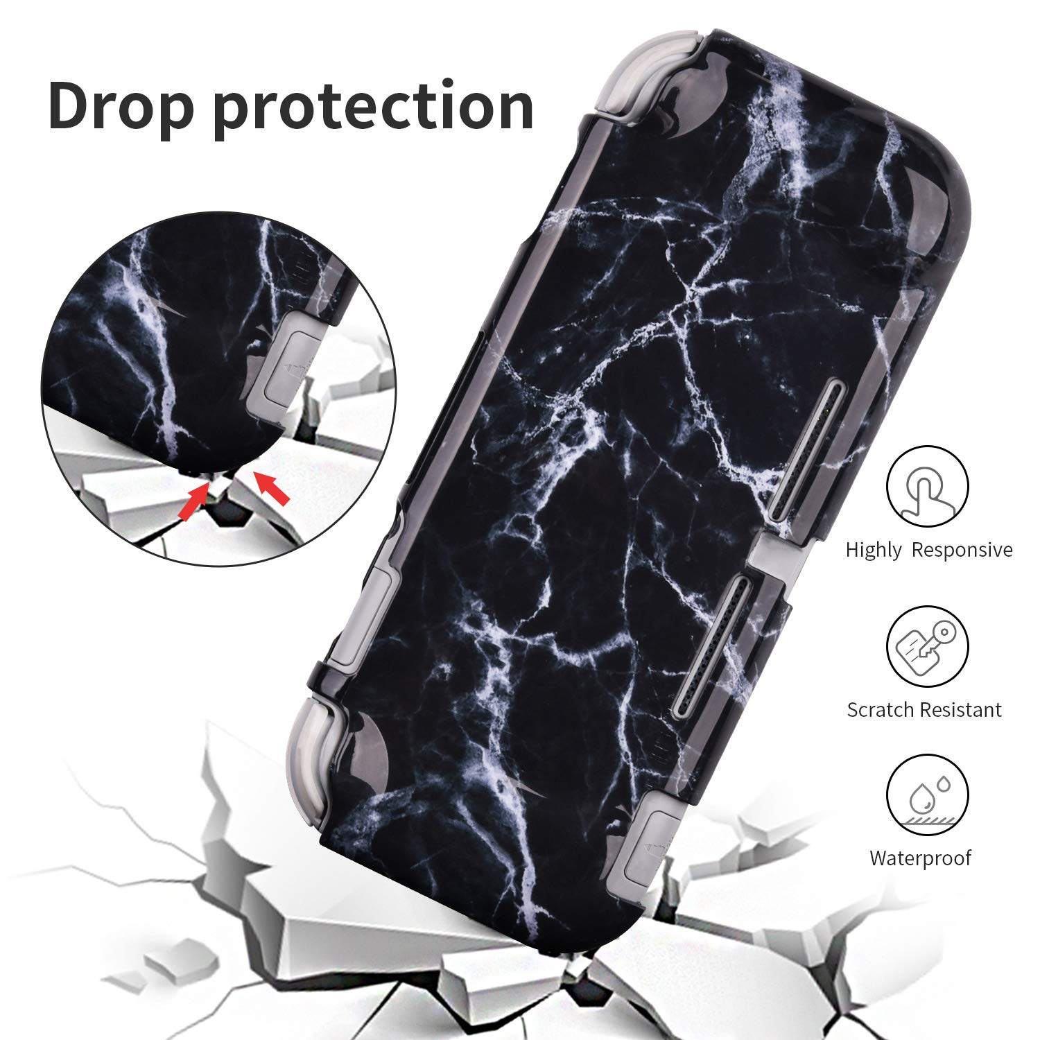 CAGOS Protective Case Compatible with Nintendo Switch Lite, Hard Shell TPU Grip Skin Case Cover Shock-Absorption and Anti-Scratch Non-Slip Travel Case Nintendo Switch Lite Accessories - Black