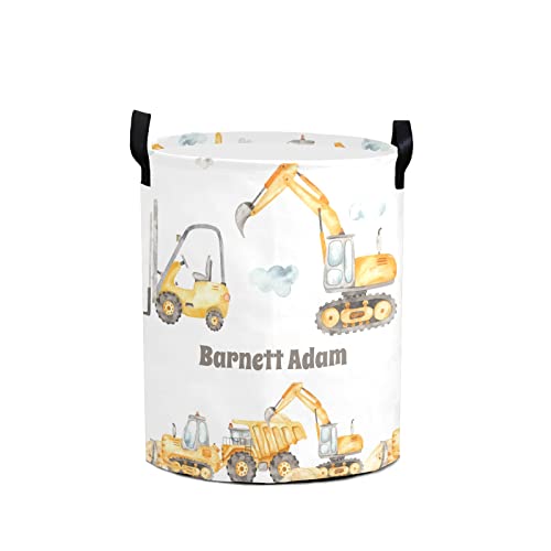 Personalized Laundry Baskets Bin, Construction Excavator Truck Car Laundry Hamper with Handles, Collapsible Waterproof Clothes Hamper, Laundry Bin, Storage Basket for Bedroom, Bathroom, College Dorm, Dirty Clothes, Toys 50L