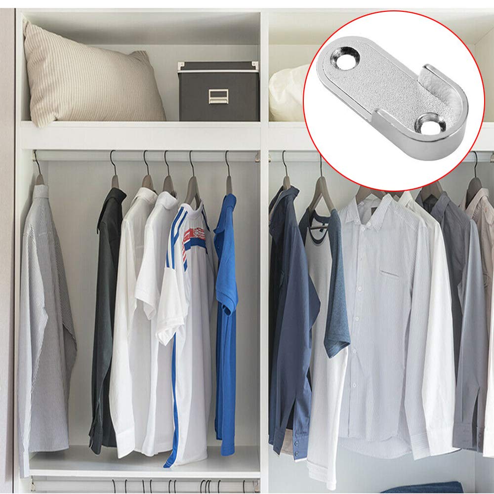 Eyech 40pcs Zinc Alloy Hardware Oval Closet Rod End Supports 16mm x 30mm Wardrobe Flange Bracket Holder