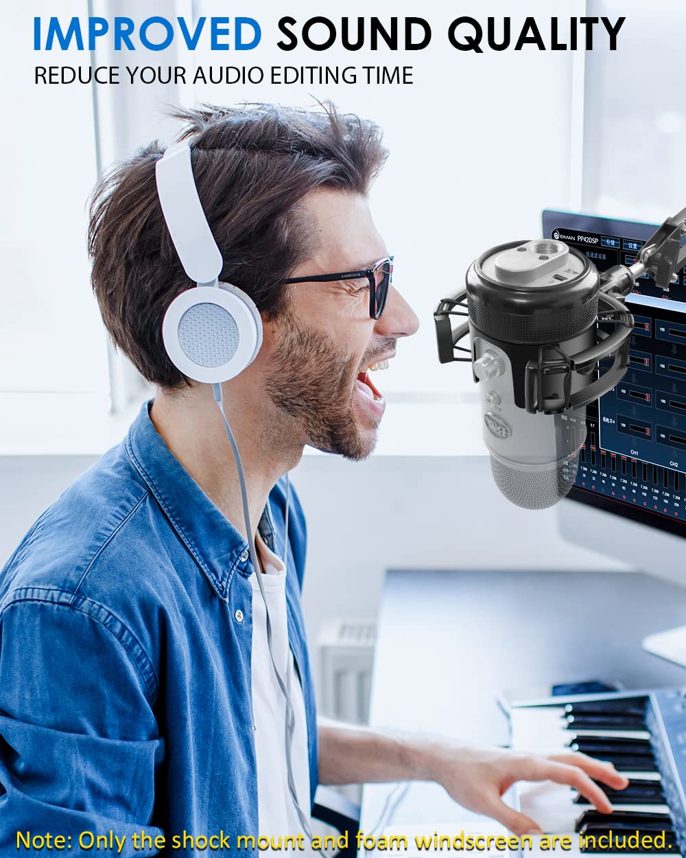 Borenbuir [Newest &Ultra-Durable] Microphone Shock Mount with Pop Filter [Custom Built for Blue yeti Mic] Anti-Vibration Suspension Shock Mount Holder Clip Compatible with Blue Yeti Microphones