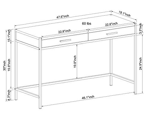 Caffoz 48" Writing Desk | Study Computer Desk | Brown Mahogany | Laptop PC Table Workstation with 2 Drawers for Home Office | Storage Space Saver