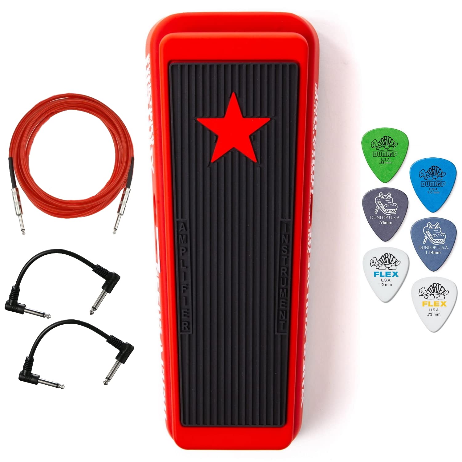 Briskdrop Dunlop TBM95 Tom Morello Signature Cry Baby Wah Pedal Bundle with Instrument Cable, 2 Patch Cables, and 6 Picks
