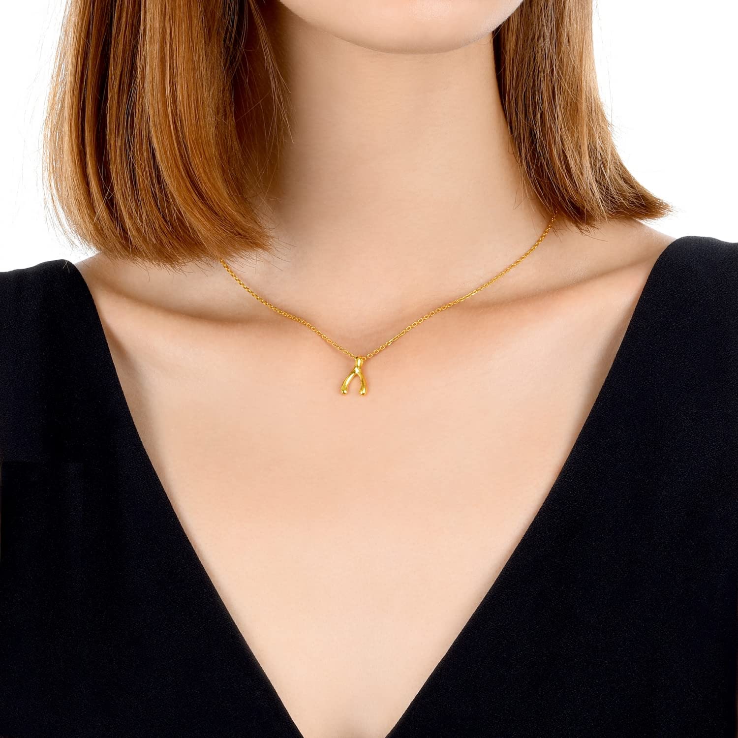 CHOW SANG SANG 999.9 24K Solid Gold 0.74g Price-by-Weight Gold Wishbone Pendant for Women 89536P | [Not Include the Necklace]