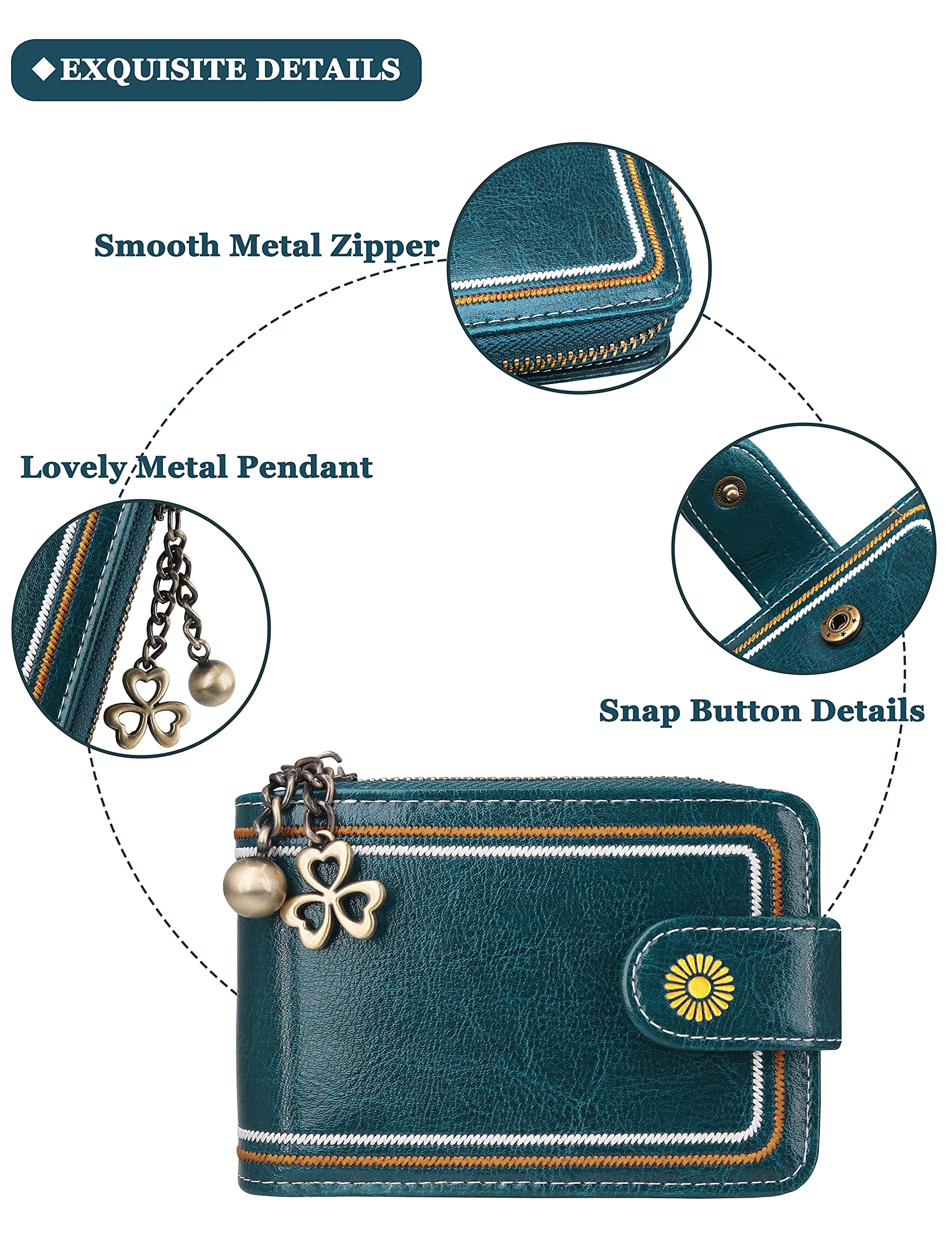 IamaCos Women Credit Card Wallet Bifold Artificial Leather Wallets RFID Blocking Zipper Card Holder 9 Card Slots 4 ID Windows Cute Pendant Blue