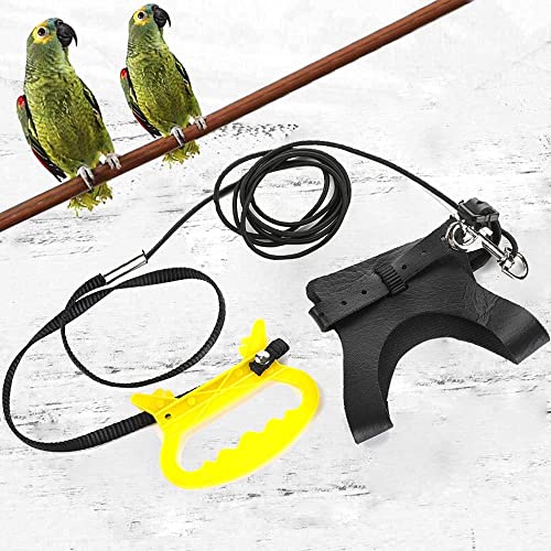 Pet Parrot Bird Harness and Leash, Adjustable Bird Harness Leash for Trainning, Black Fashion Vest, Suitable for Cockatiel,Parrot,Parakeets Conures, Macaws, Parrots, Love Birds,Finches (S)