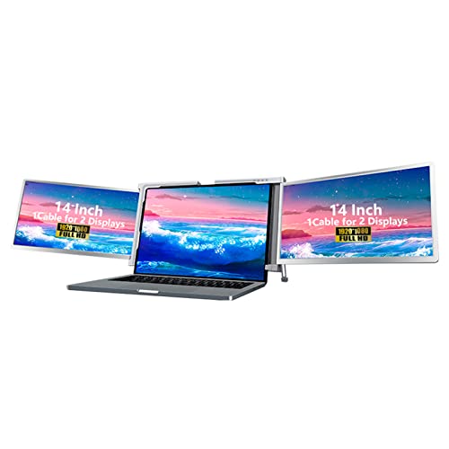 Cryfokt 14 Inch Dual Screen Portable Monitor, Adjustable Angle Retractable Stand 1920x1080 IPS Dual Extension Screen for 15-17 Inch Laptop (S400)