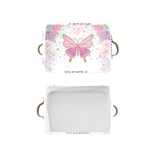 Magical Butterfly Fairy Personalized Large Storage Box for Toy,Bathroom,Nursery,Home Kitchen Shelves,Custom Closet Decorative Storage Bins 2 Pack