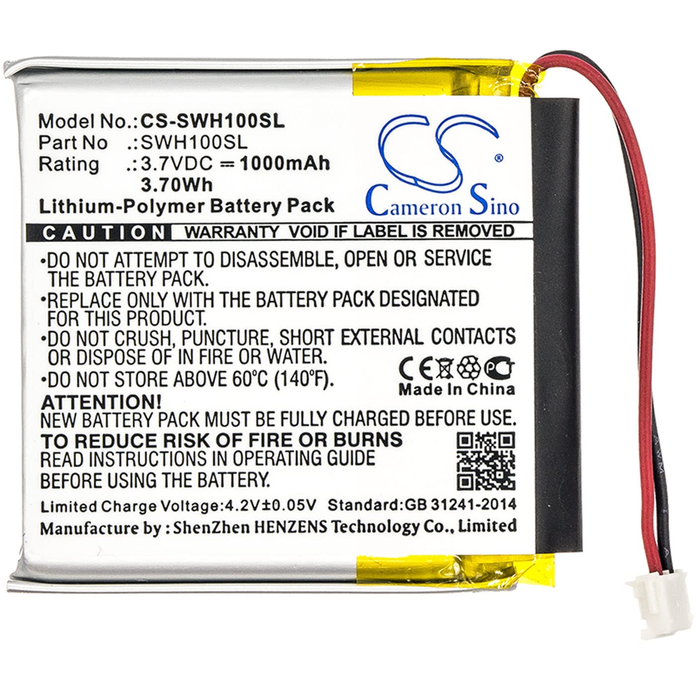 Cameron Sino Battery for Sony WH-1000MX4, WH-1000xM3, WH-CH710N/B PN: 1588-0911, LIS1662HNPC, SM-03, SP 624038 1000mAh