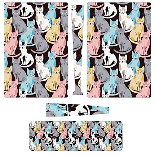 Colorful Cats Full Protective Skin Cover Design Wrap Decal Sticker Compatible with PS5 Digital Edition Console and Controller