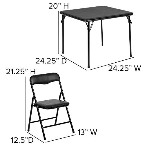 HBCY Creations 5 Piece Kid's Folding Table and Chairs Set - Black Design - Lightweight & Portable - Safety Lock Feature - Seating for 4