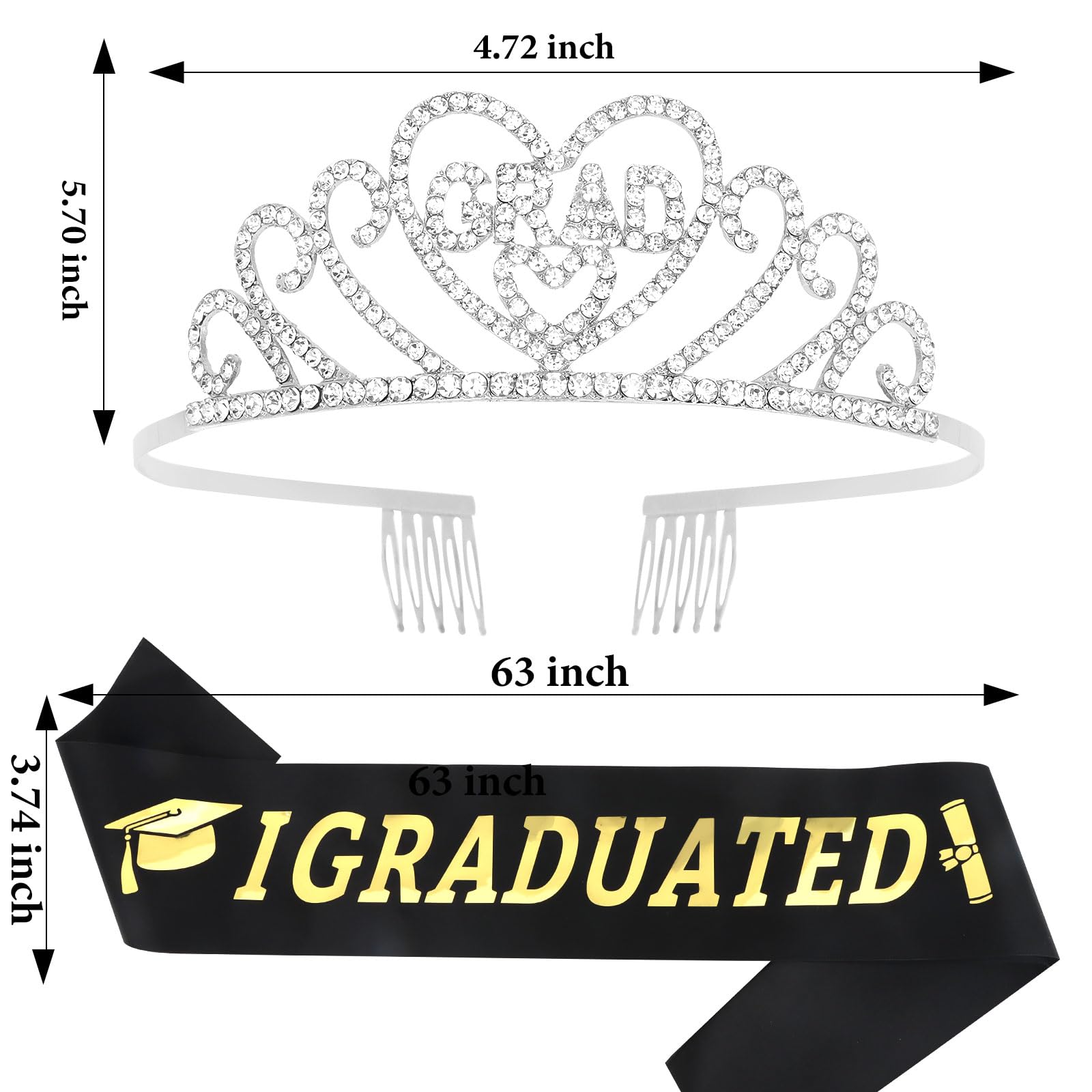 CAVETEE Graduation Crown and Sash Set, Gold 'I Graduated' 2024 Congratulations Party Decorations, Women's Grad Tiara and Sash, 2024 Grad Cap Decorations