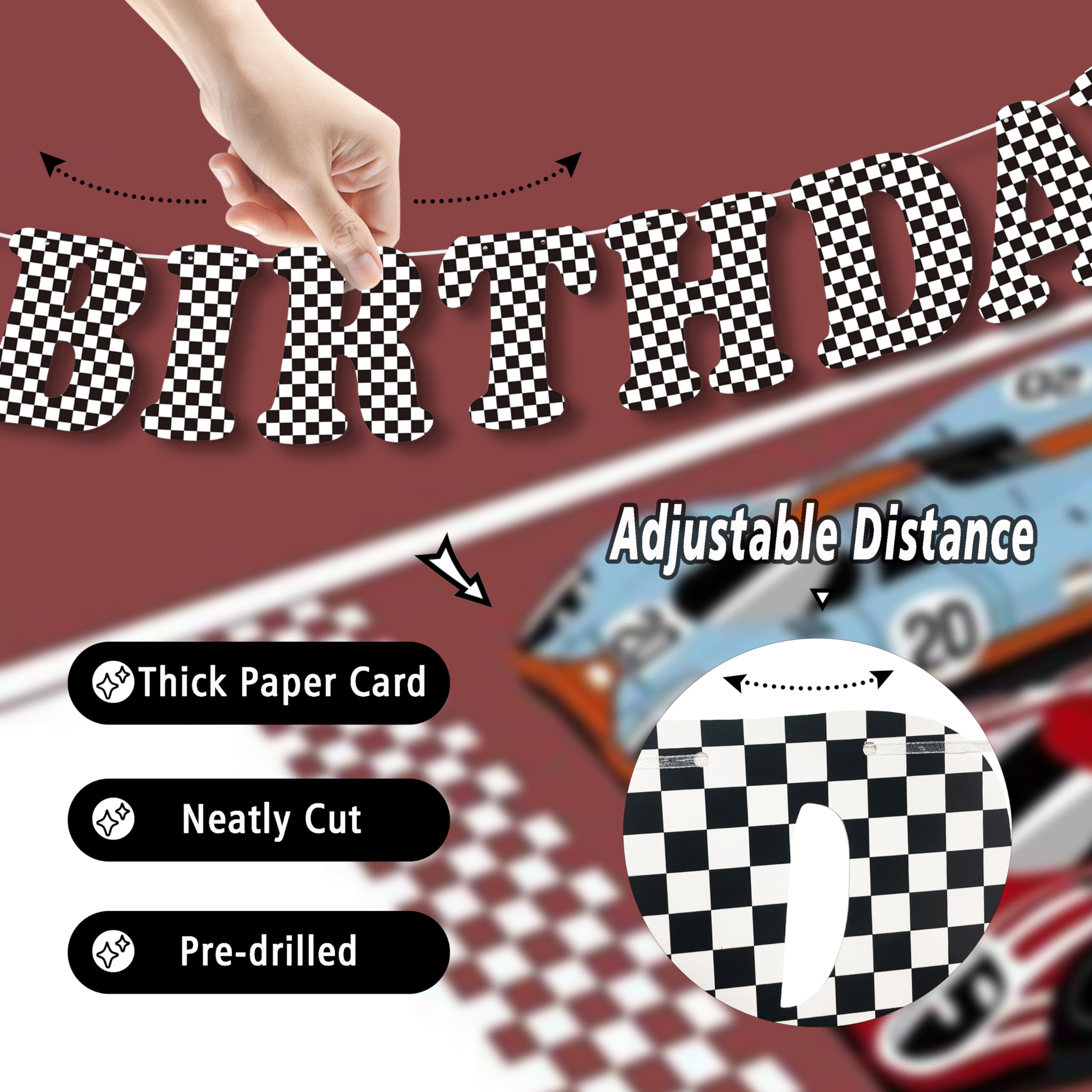 Diprin Racing Birthday Banner, Black and White Checkered Banner Racing Birthday Party Decorations, for Nascar Race Party Supplies 