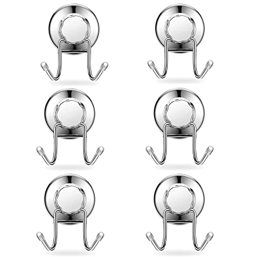 iPEGTOP 6 Pack Strong Suction Cup Hooks Damage Free Stainless Steel Hook for Towel, Robe, Loofah, Bags, Coat, Kitchen Tools and Bathroom Accessories
