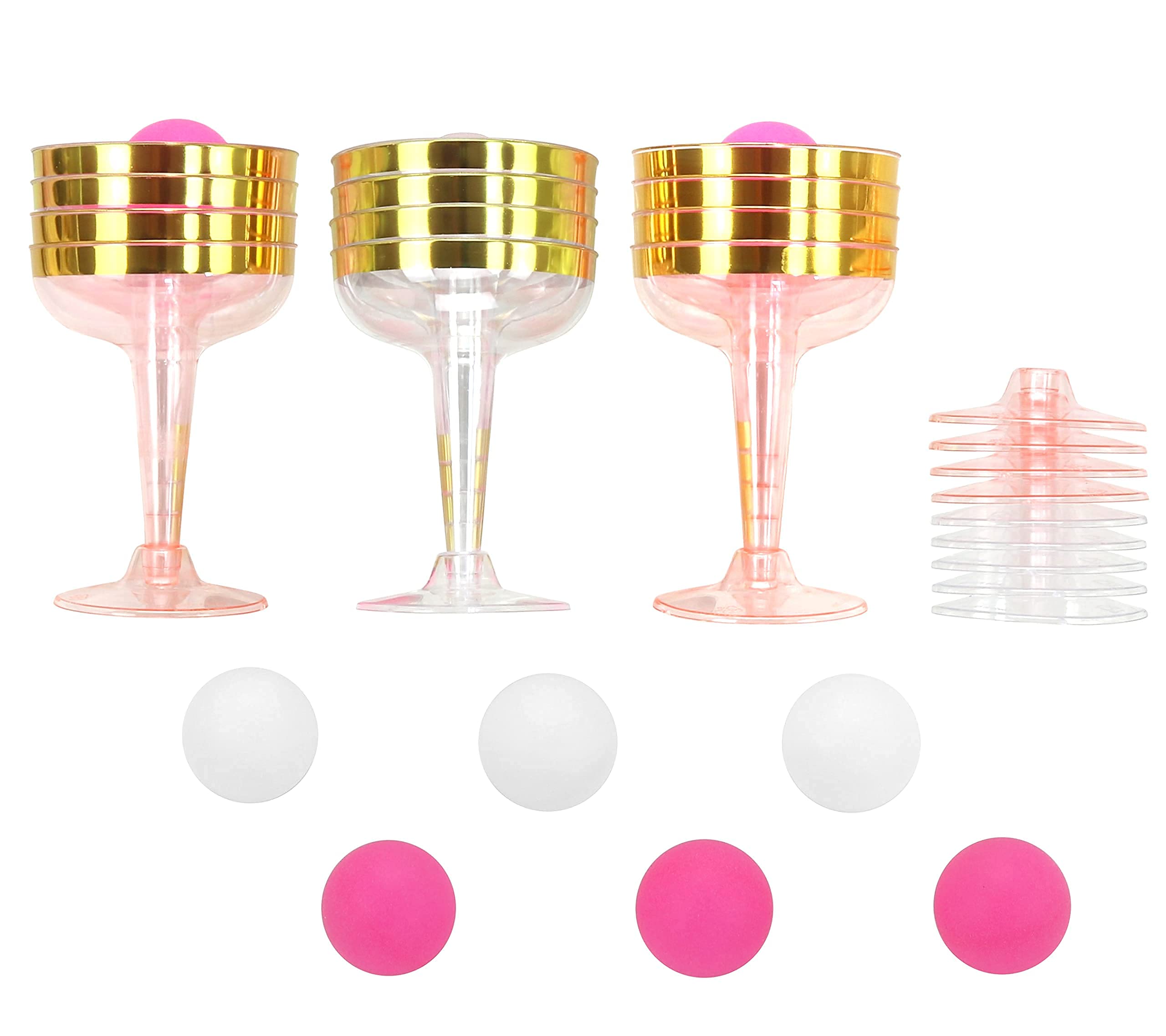 Iconikal Champagne Pong Game Balls and Fluted Cups, Gold Trimmed, 21-Piece Set