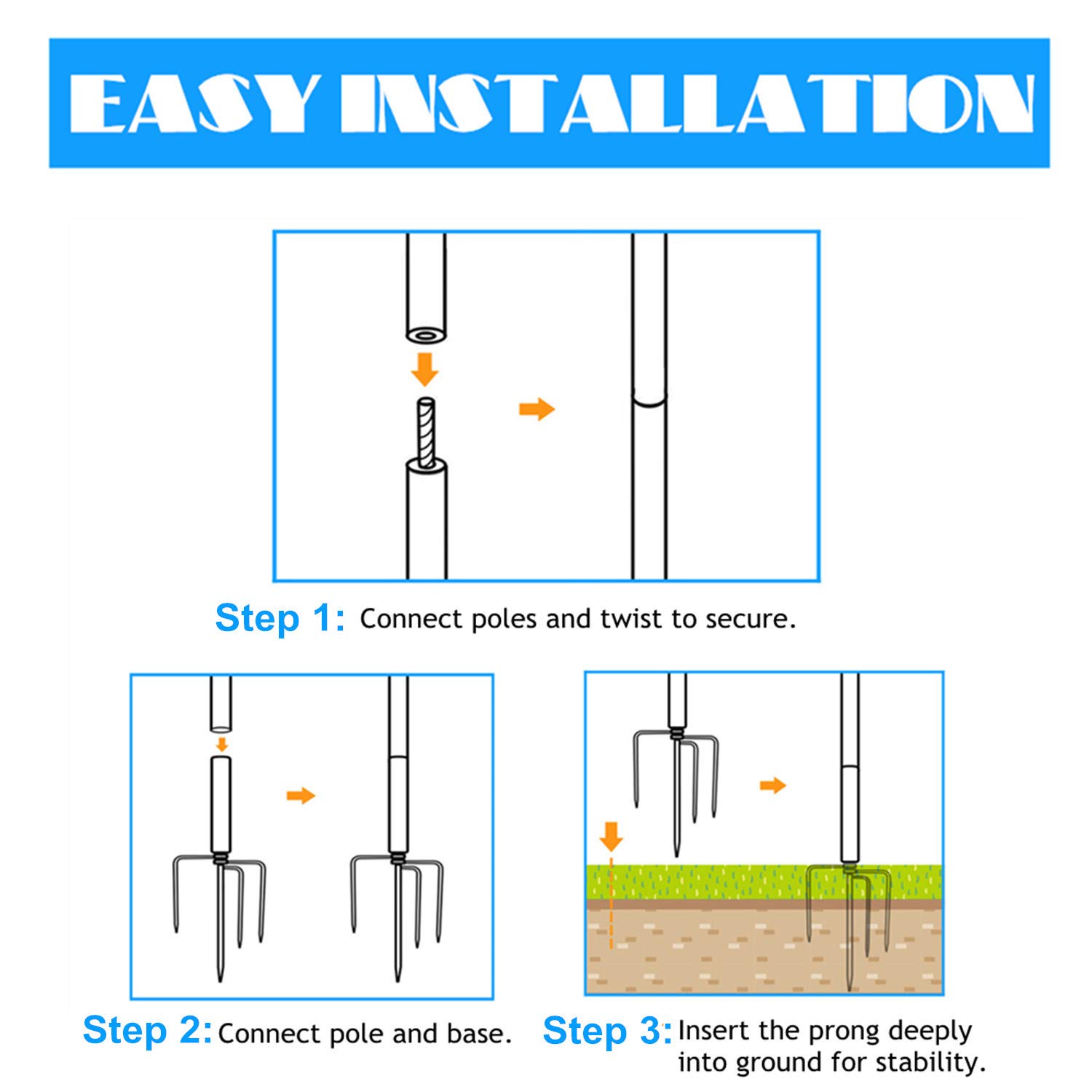 BRILLIHOOD 2 Pack of Outside String Light Pole, 9ft Sturdy 4-Prong Fork Pole Stand for Hanging LED Solar Bulbs for Patio, Backyard, Courtyard, Garden, Christmas, Café Wedding Light Décor