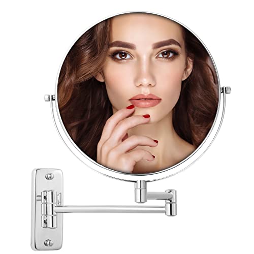 FFowcye 9" Magnifying Wall Mount Makeup Vanity Mirror,1x/7x Double-Side Makeup Mirror with Magnification,Swivel Extendable Shaving Face Mirror for Bathroom, Wall Mirror for Chrome…