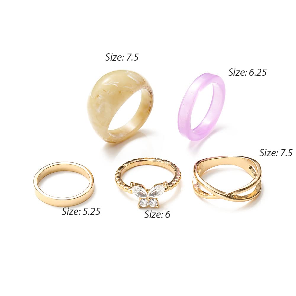 CSIYANJRY99 Vintage Girly Gold Ring Set, Boho Resin Finger Ring Aesthetic Snake Butterfly Crystal Thick Ring, Folded Midi Ring Wrapped Gift (21PCS)