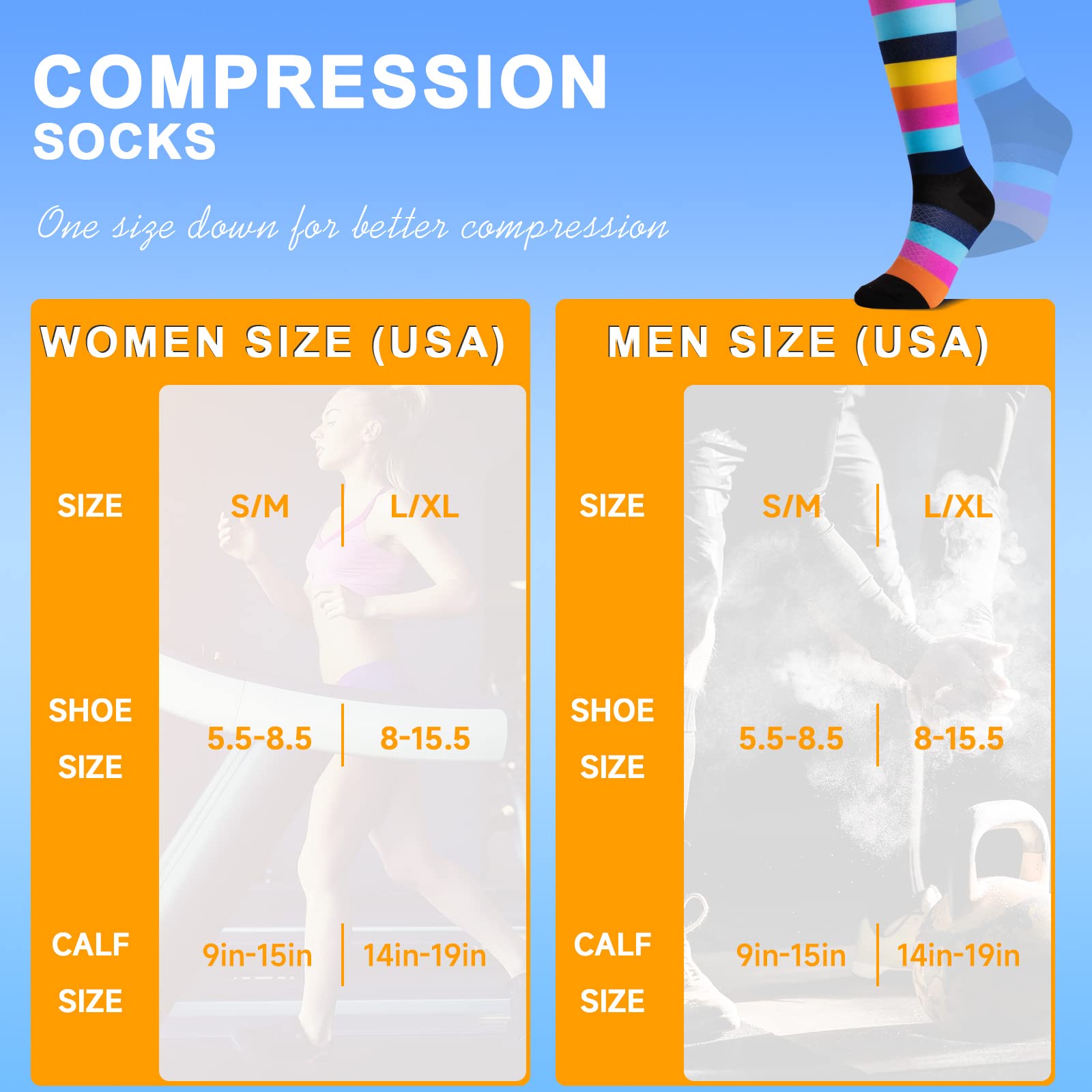 cerpite Compression Socks for Women & Men 6 Pairs Knee High Compression Socks 20-30 mmhg Best for Running,Nurse,Travel