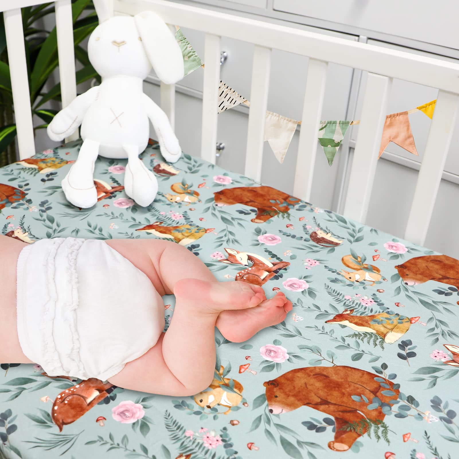 Crib Sheet & Car Seat Cover, Multi-use Nursing Cover for Breastfeeding, Woodland Animals Bear