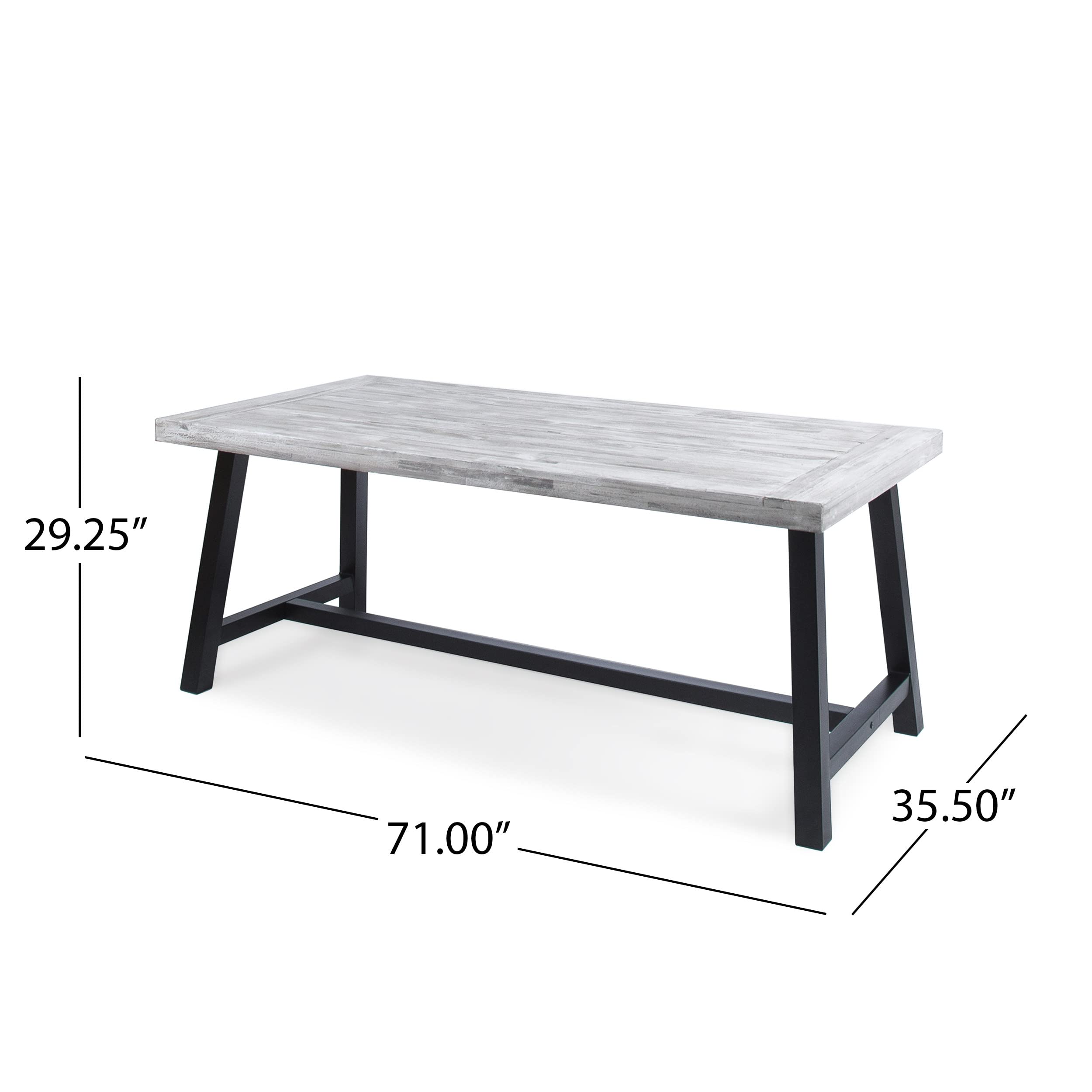 GDFStudio Outdoor Acacia Wood Dining Table, Sandblasted Light Gray