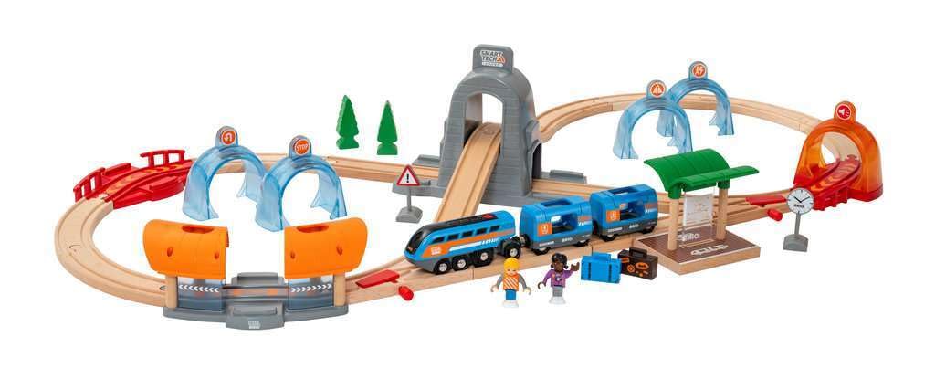 BRIO 33972 Smart Tech Sound Action Tunnel Travel Set | Wooden Toy Train Set for Kids Age 3 and Up