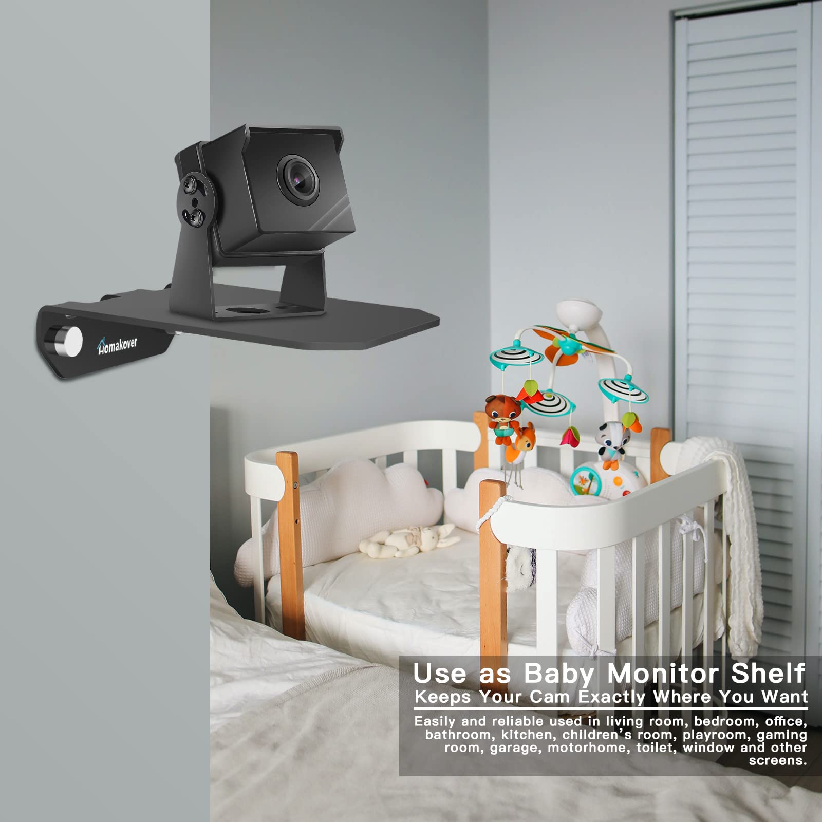 Homakover Acrylic Floating Wall Shelves Set of 2 for Security Cameras, Baby Monitors, Speakers, Strong Adheasive, Easy to Install, No Mess, Universal Toy Display Shelf, 5 inch