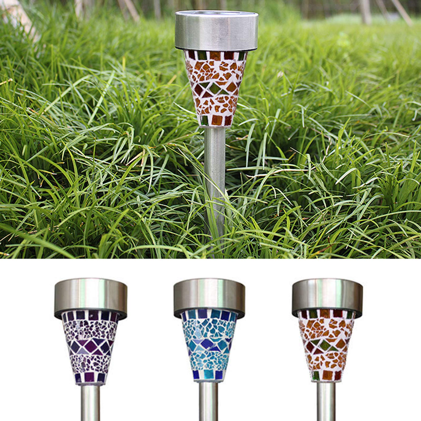 iFCOW Pathway Landscape Lighting, Solar Mosaic Garden Lights 3pcs Waterproof Mosaic LED Garden Light for Outdoor Christmas Garden Home Decoration