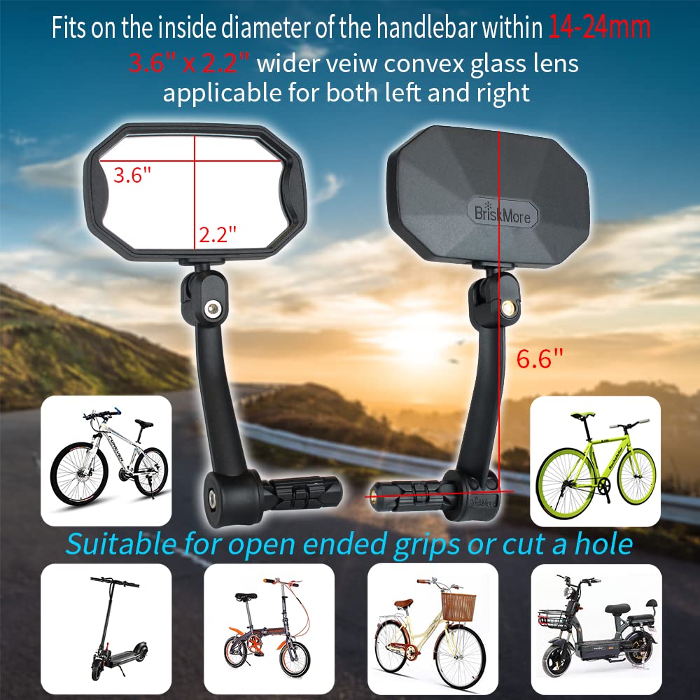 BriskMore Bar End Bike Mirrors, High–Definition Convex Glass Lens for E-Bike Handlebars, Scratch Resistant, Safe Rearview 1 Pair Bicycle Mirror BT-015(Right And Left Side)