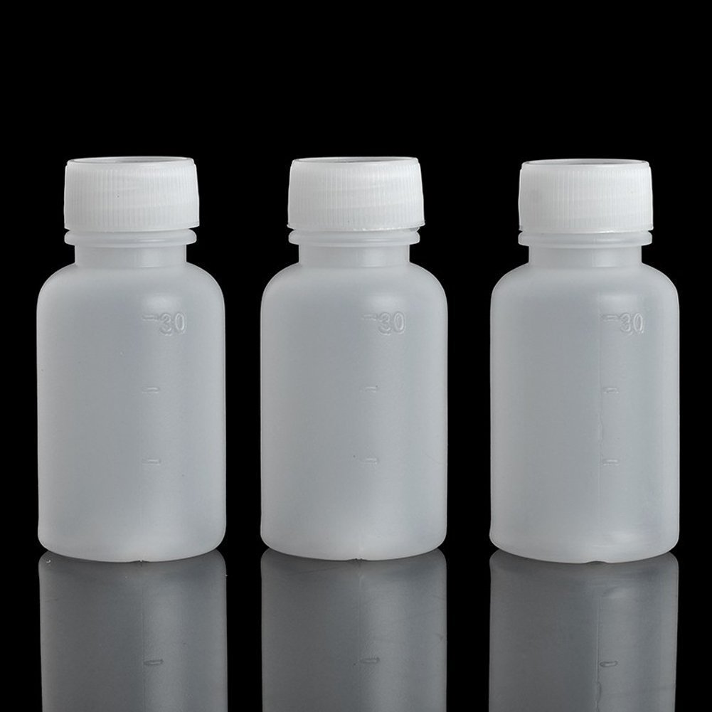 GDGY 50pcs 30ml 1oz PE Plastic Empty Small Mouth Graduated Lab Chemical Container Reagent Bottle Sample Sealing Liquid Medicine Bottle (50pcs 30ml, 1)