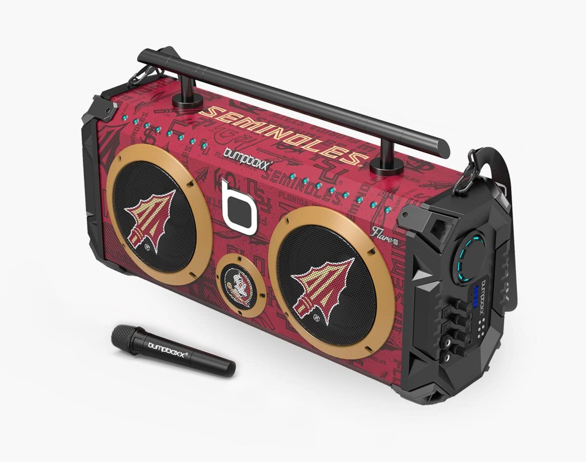 Bumpboxx Bluetooth Portable Speaker Boombox Flare8 NCAA LSU | Retro Boombox with Bluetooth Speaker | Rechargeable Lithium Battery | Includes Wireless Microphone, Carrying Strap & Remote Control