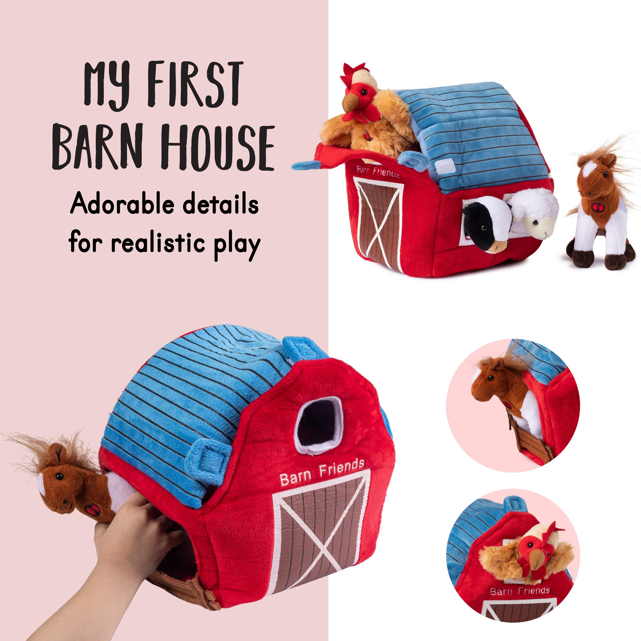 Plush Creations Talking Plush Farm Animals for Toddlers with A Plush Barn House Carrier, Animal Farm Set Includes 4 Soft Cuddly Plush Stuffed Animals, A Plush Cow Plush Horse Plush Lamb Plush Rooster