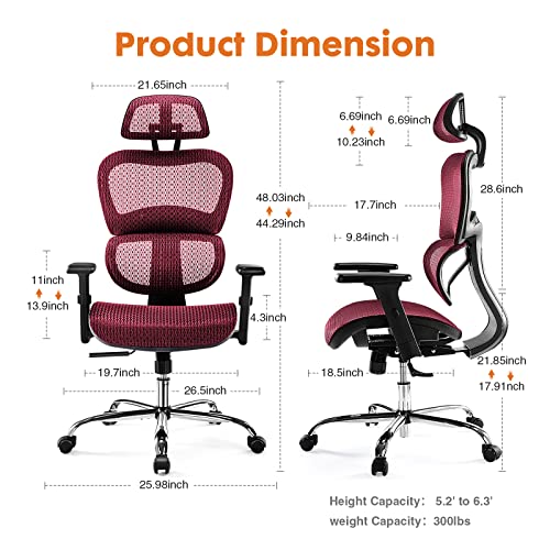 Ergonomic Office Chair,Large High Back Office Chairs Ergo3D Rolling Desk Chair with 4D Adjustable Armrest,3D Lumbar Support,Adjustable Headrest,Breathable Mesh Computer Gaming Executive Swivel Chairs