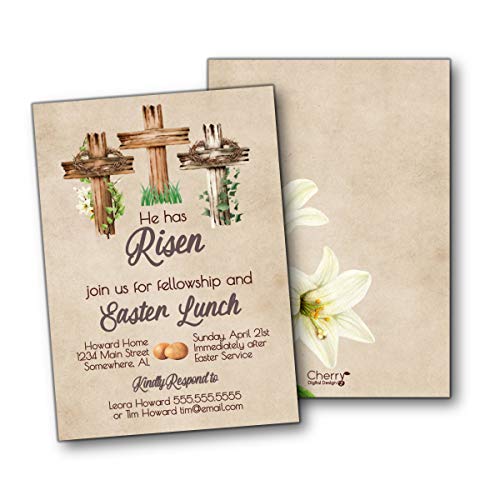 He Has Risen Religious Cross Easter Lunch Printed 5x7 Invitations with envelopes