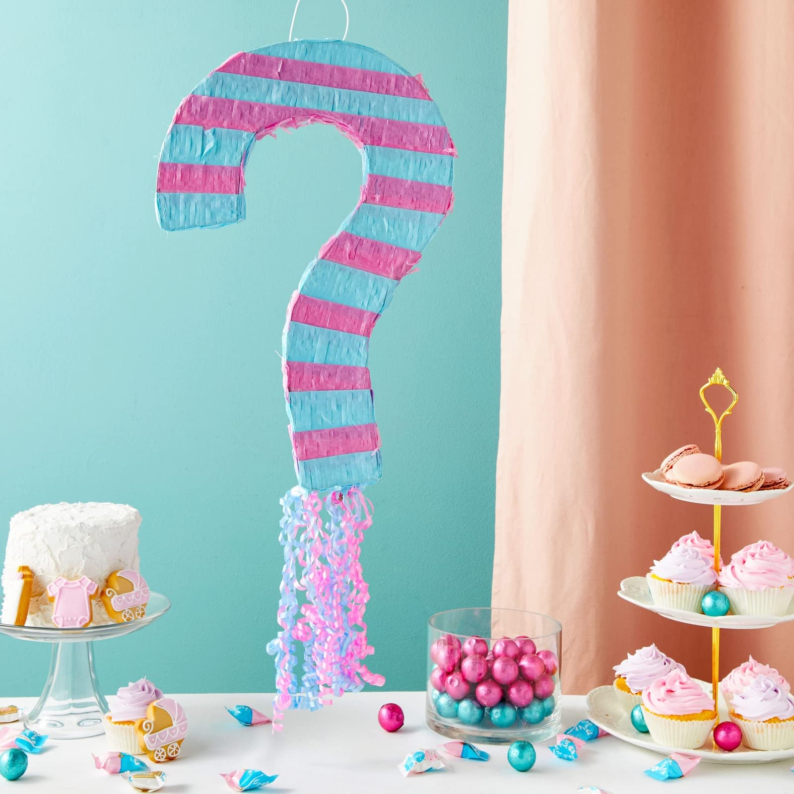 Juvale Pull String Gender Reveal Question Mark Pinata, Boy or Girl Baby Shower Party Supplies (17 x 11 x 3 In)
