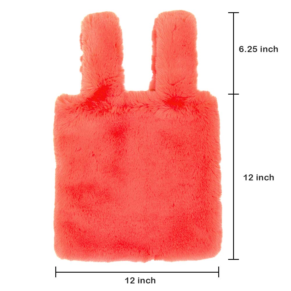 Me Plus Soft Faux Fur Pull Through Strap Slouchy Wrist Fashion Tote Bag (Coral)