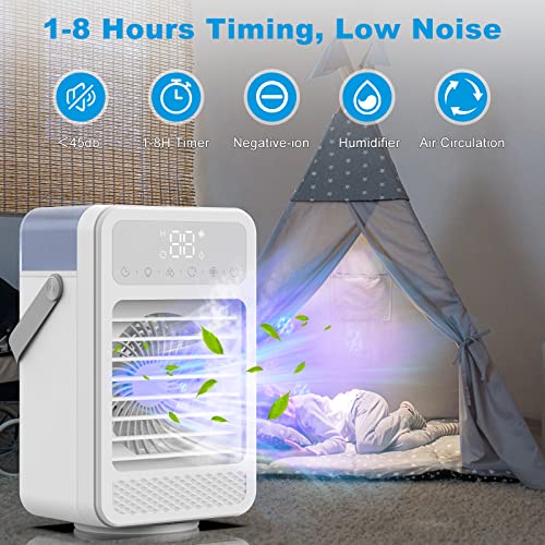 Personal Air Cooler, 90° Oscillated Evaporative Portable Air Conditioners, 5 Wind Speeds Quiet Mini Air Conditioner with Gradient Color Light/Humidifier/1-8H Timing for Desktop Home Office 600ML