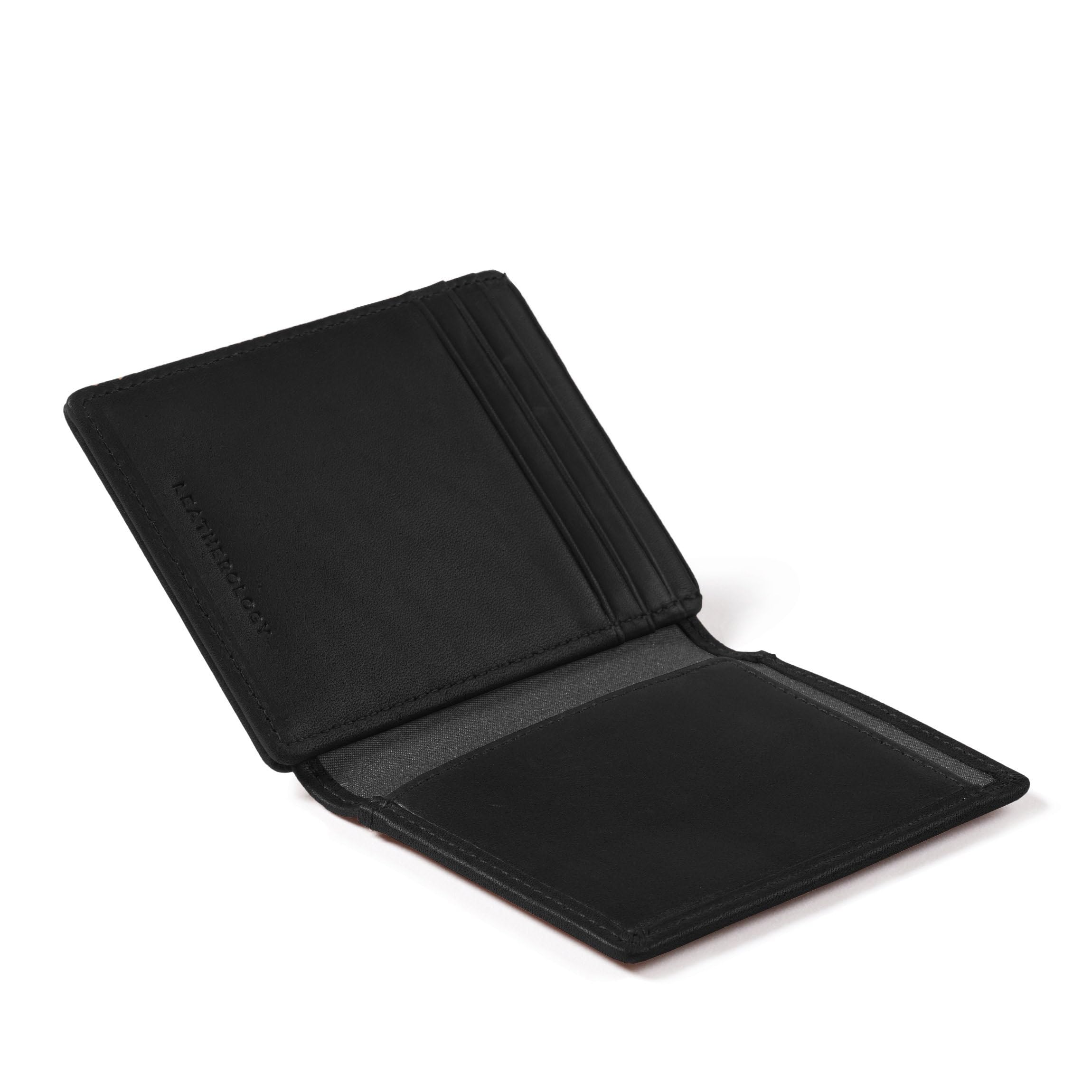 Leatherology Premium Black Oil Men's Money Clip Card Holder Wallet with ID Window