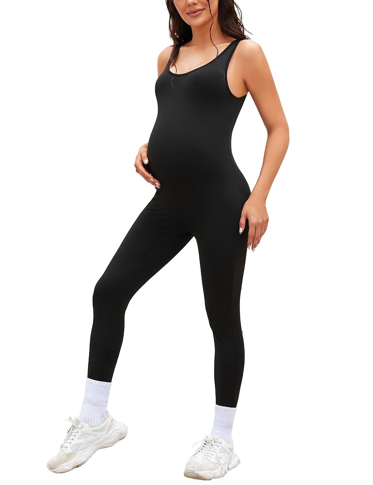 Bhome Maternity Jumpsuits Sleeveless Romper Pregnant Bodysuit One-piece Leggings Activewear Black L