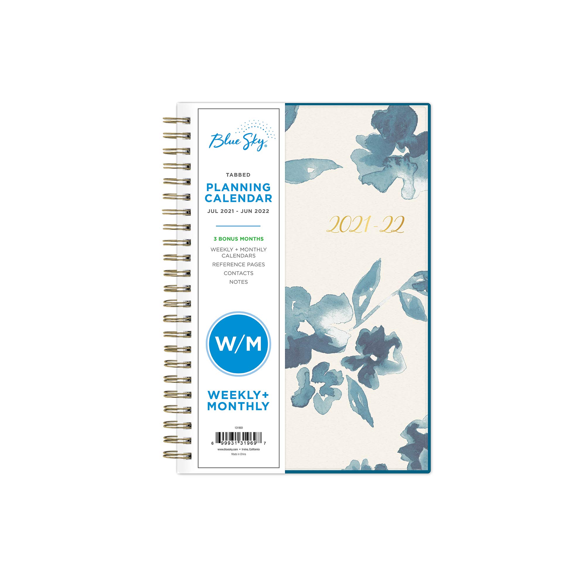 Blue Sky 2021-2022 Academic Year Weekly & Monthly Planner, 5" x 8", Frosted Flexible Cover, Wirebound, Bakah Blue (131969)