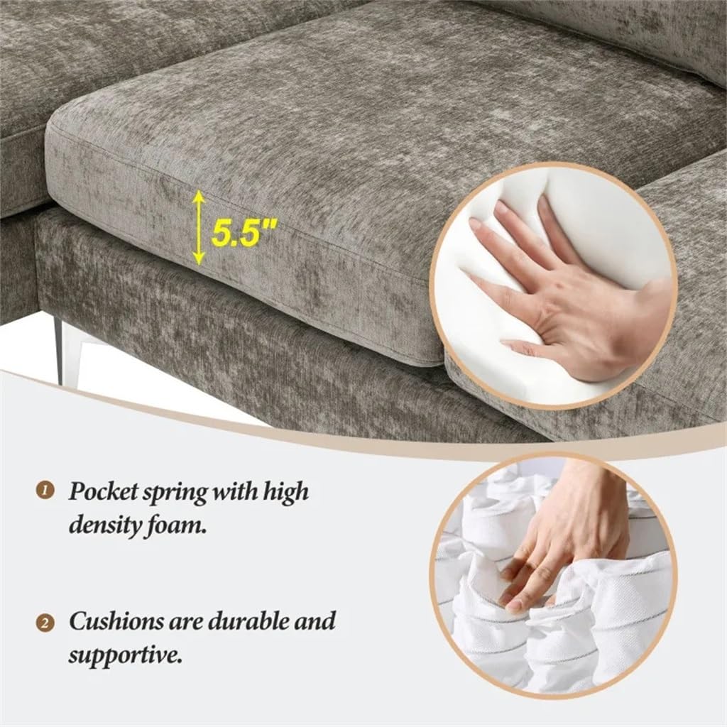 BHVXW Convertible Sectional Sofa, Chenille L-Shaped Sofa Couch with Reversible Chaise Lounge, Fit for Living Room, Apartment (Color : E, Size : As Shown)