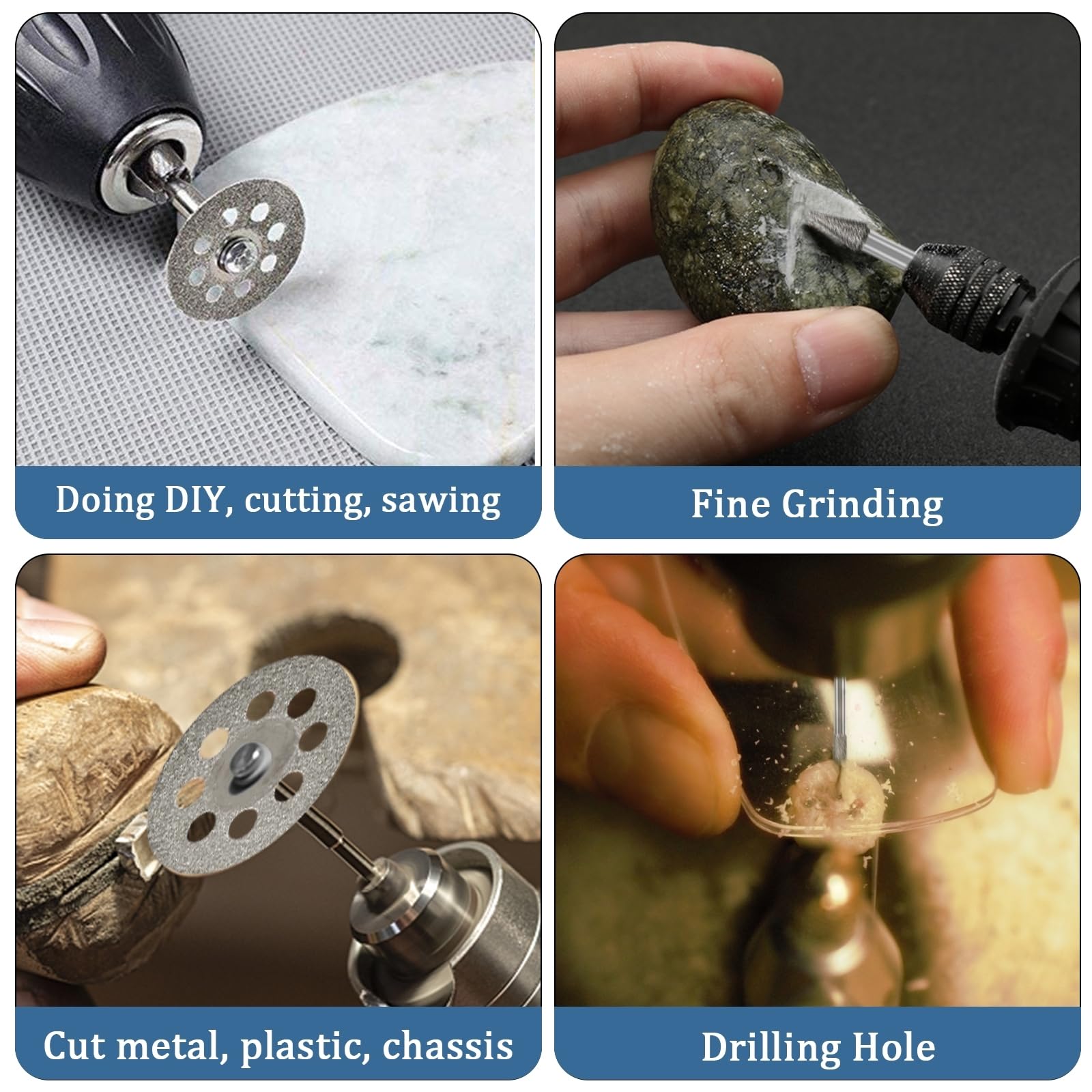Diamond Burr Set for Dremel, Rotary Tool Grinding Cutting Wheel Stone Glass Tile Jewelry Engraving Rock Etching Masonry 1/8” Die Grinder Carving Cutter Metal Engraver Kit - 32pc Set