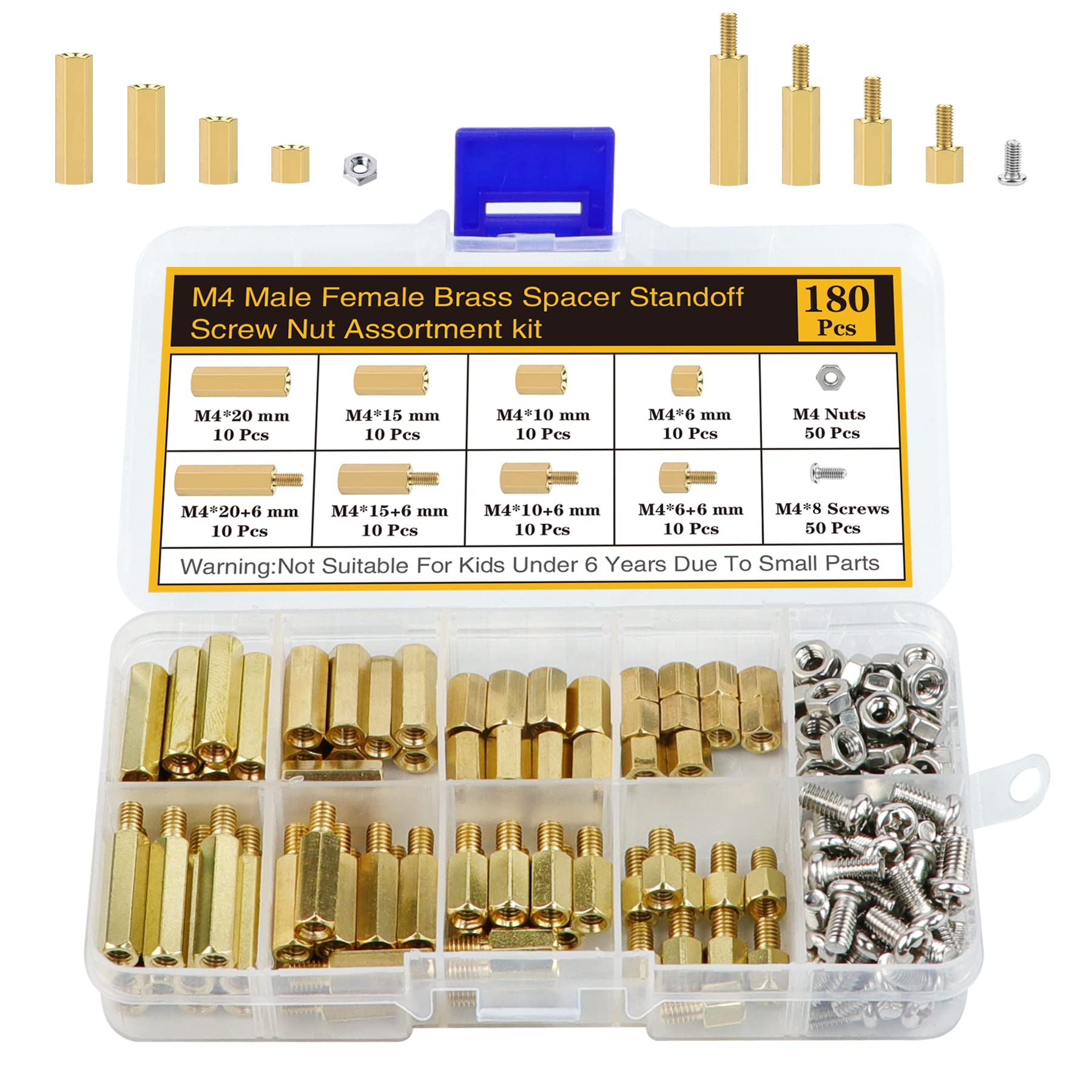 Csdtylh 180Pcs M4 Motherboard Standoffs&Screws&Nuts Kit, Hex Male-Female Brass Spacer Standoffs, Laptop Screws for DIY Computer Build, Electronic Projects, Raspberry Pi, Circuit Board etc.
