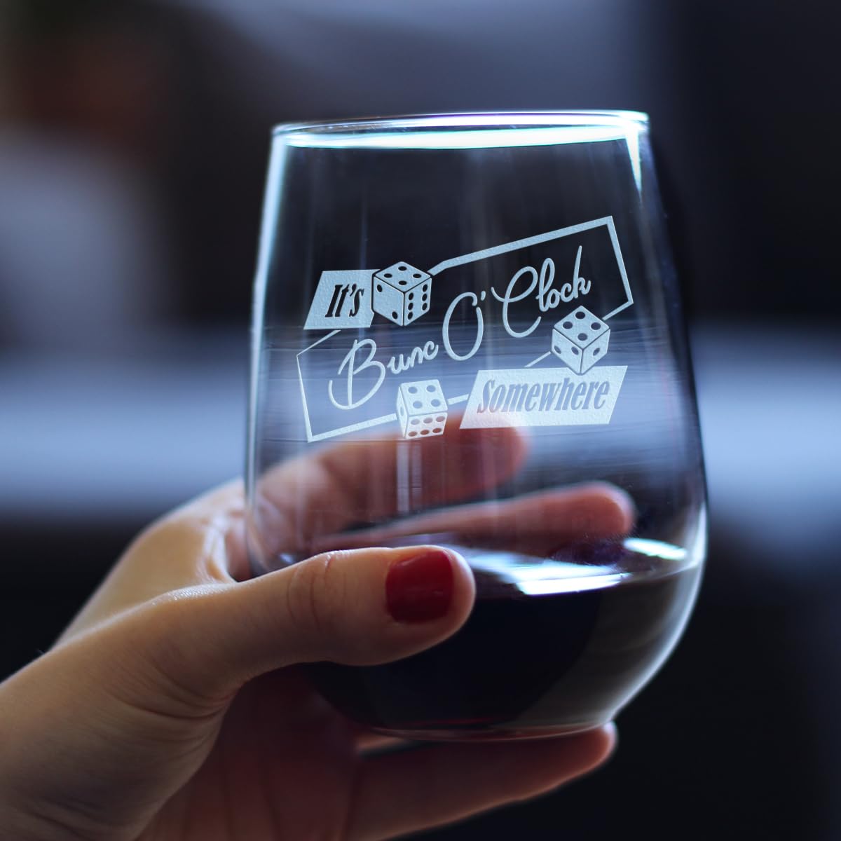 BuncO 'Clock Somewhere Stemless Wine Glass - Bunco Decor and Bunco Gifts for Women - Large 17 Oz Glasses