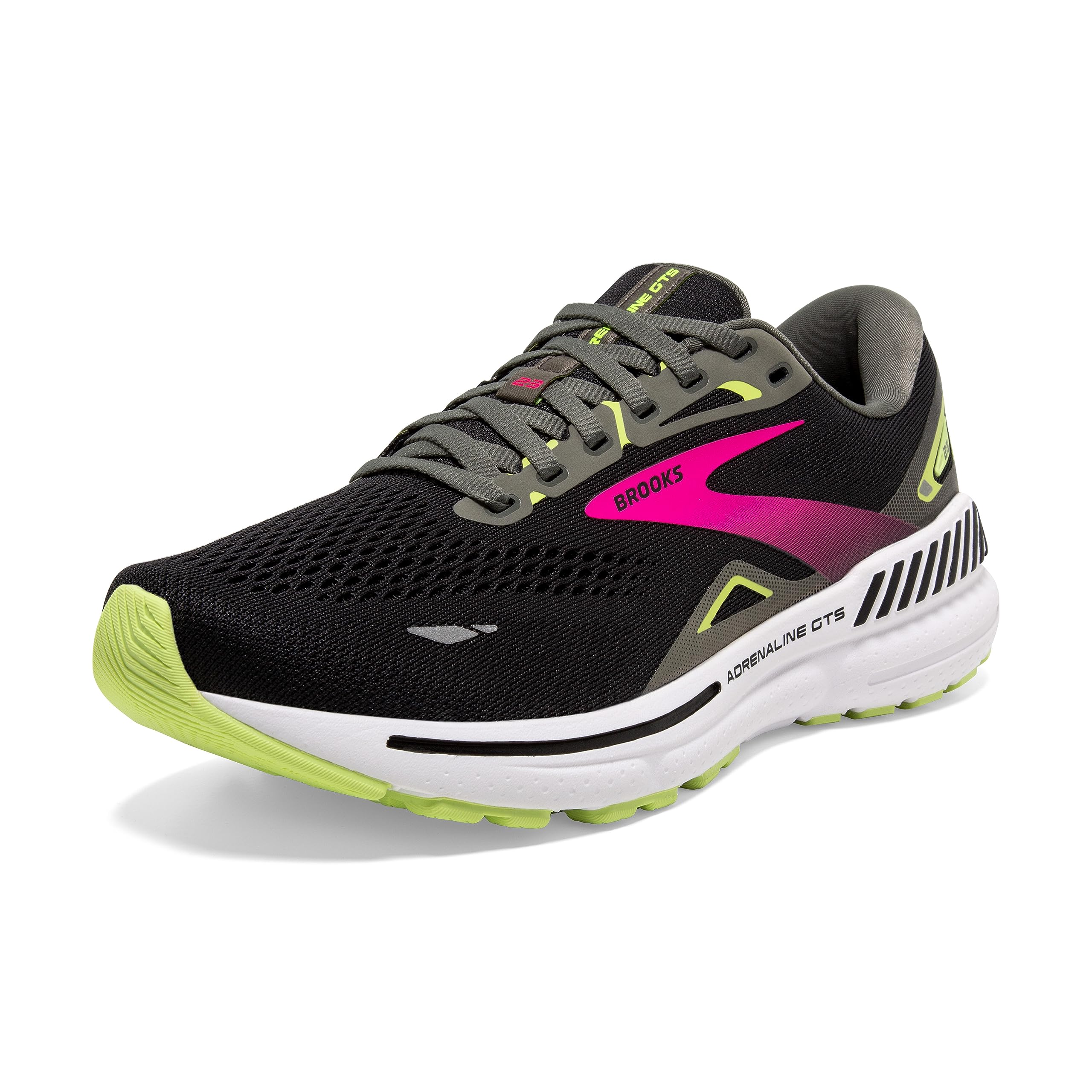 Brooks Womenâs Adrenaline GTS 23 Supportive Running Shoe - Black/Gunmetal/Sharp Green - 9.5 Medium