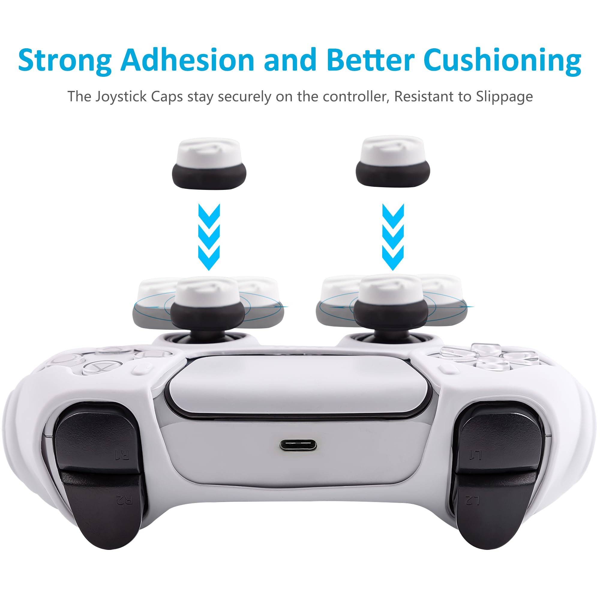 CHIN FAI Ergonomic Soft Grip Skin for PS5 Controller, Anti-Slip Silicone Controller Cover for PlayStation 5 Controller with 6 Thumb Grips Accessories Set (Clear Gray)