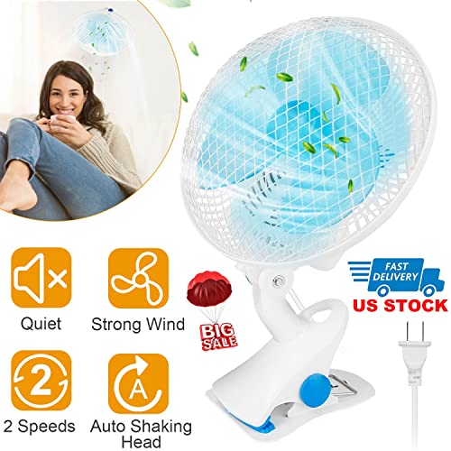 KOCASO Oscillating Clip on Fan,8.6" Portable Quiet Fan w/2 Speed Fan w/Sturdy Clamp,Adjustable Tilt 90° Automatic Rotation Personal Desk Fan for Office Table Bedroom Kitchen w/ 3.94FT Cord-US Spot